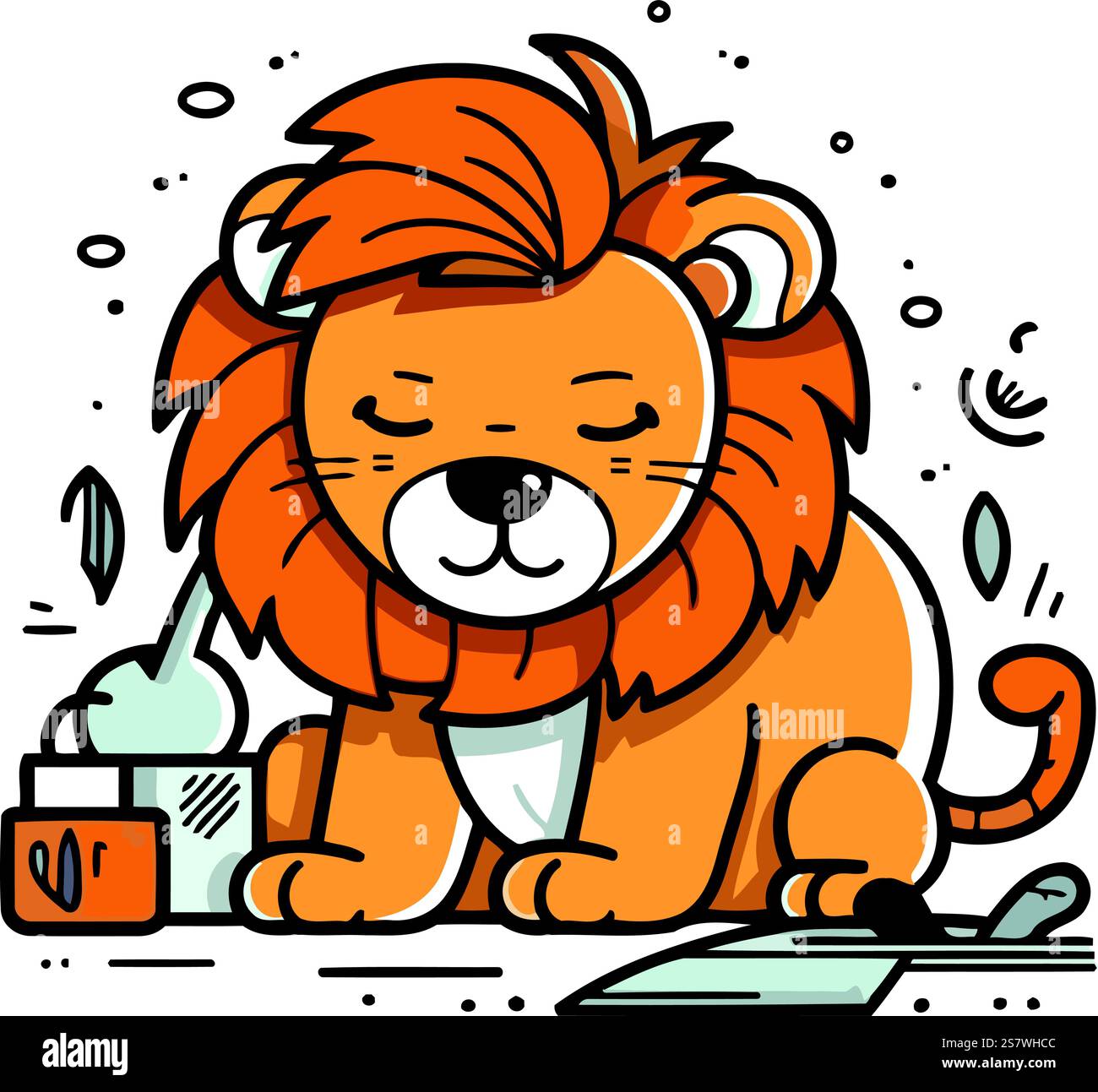 Cute cartoon lion. Vector illustration in doodle style Stock Vector ...