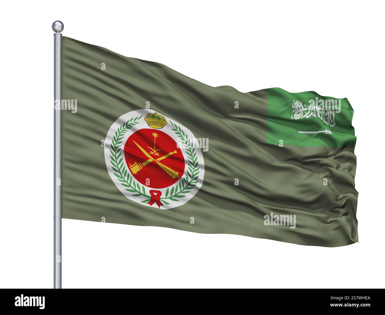 Royal Saudi Air Defense Forces Flag On Flagpole, Isolated On White ...