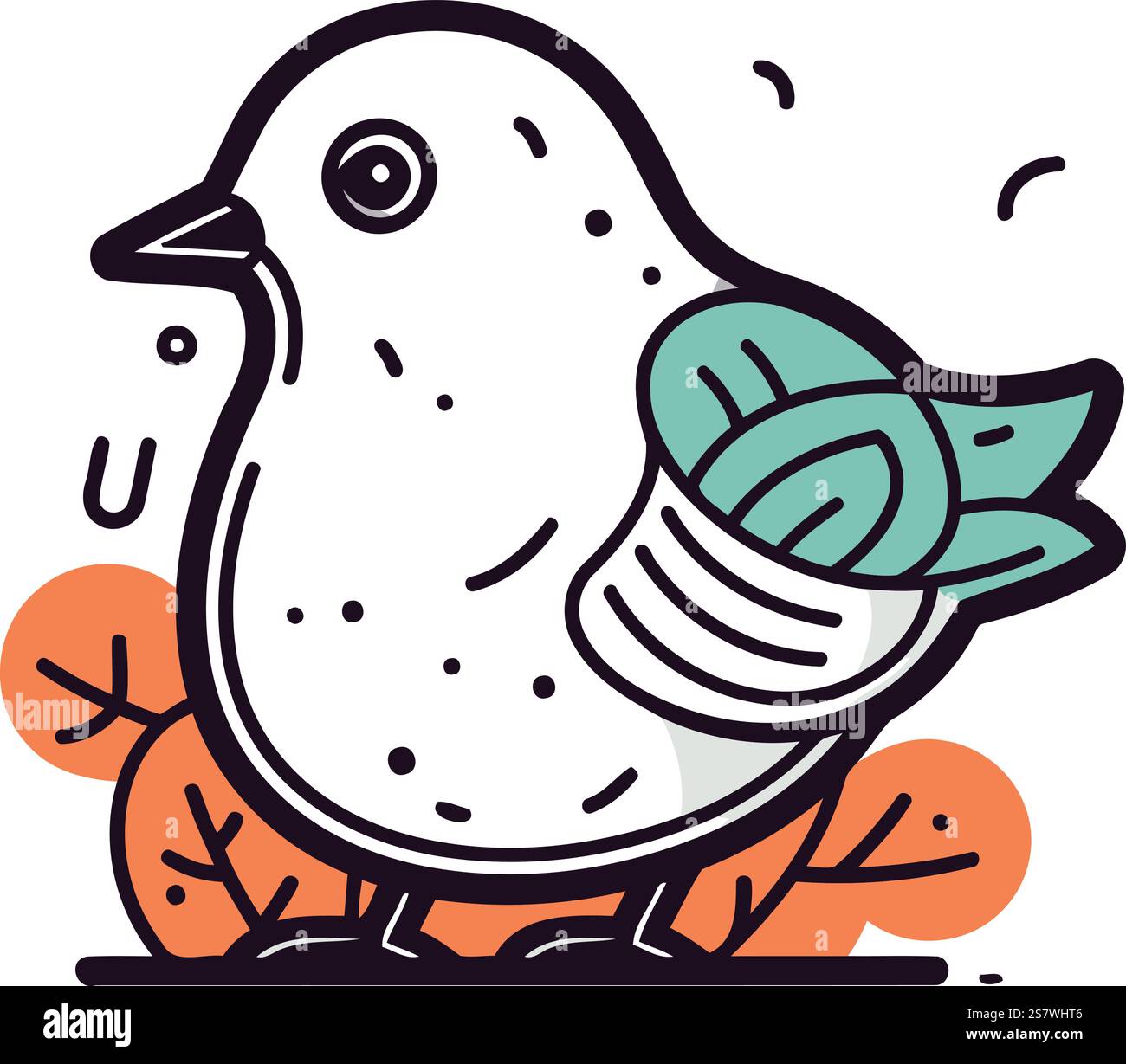 Vector illustration of cute little bird. Line art design for web. site ...