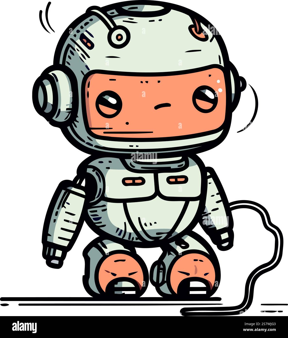 Cute little robot. Hand drawn vector illustration. Cartoon style Stock ...