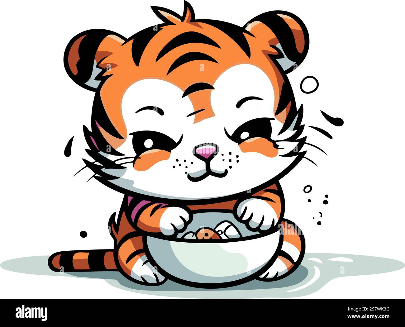 Cute cartoon tiger eating a bowl of food. Vector illustration Stock ...