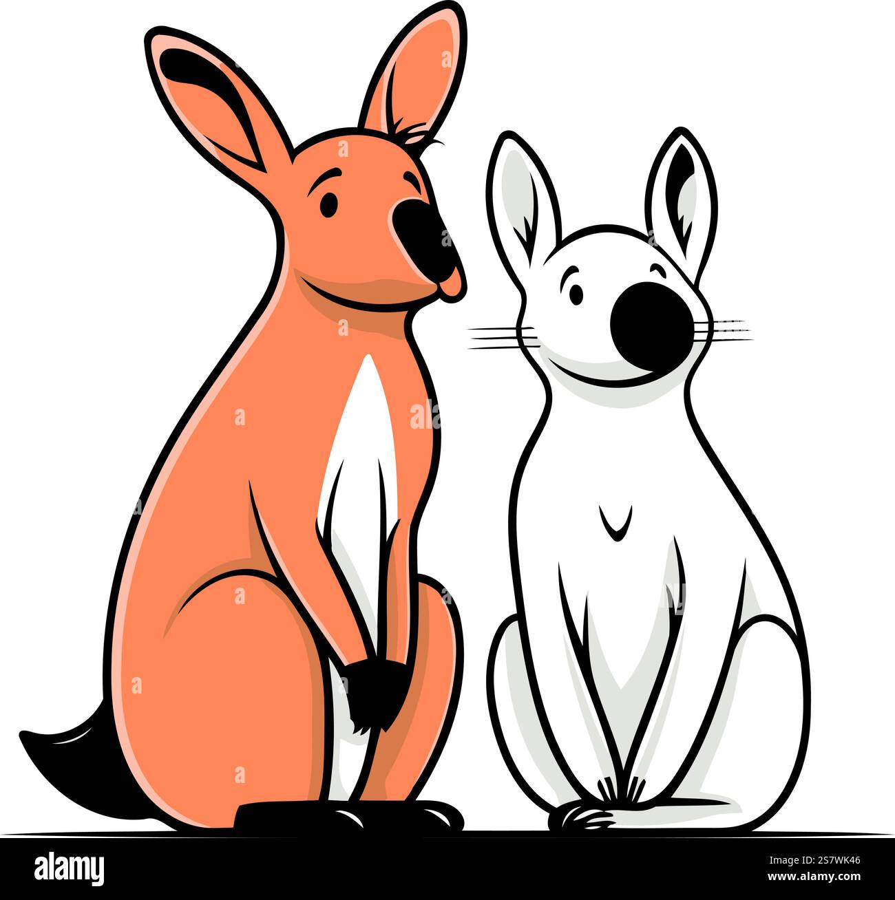Cute kangaroo and rabbit. cartoon vector illustration isolated on white ...