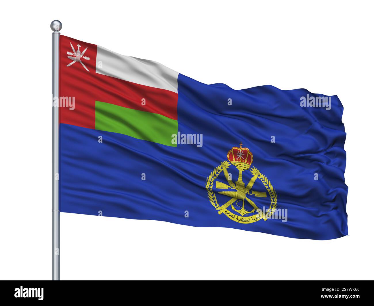 Oman Naval Ensign Flag On Flagpole, Isolated On White Background Stock ...