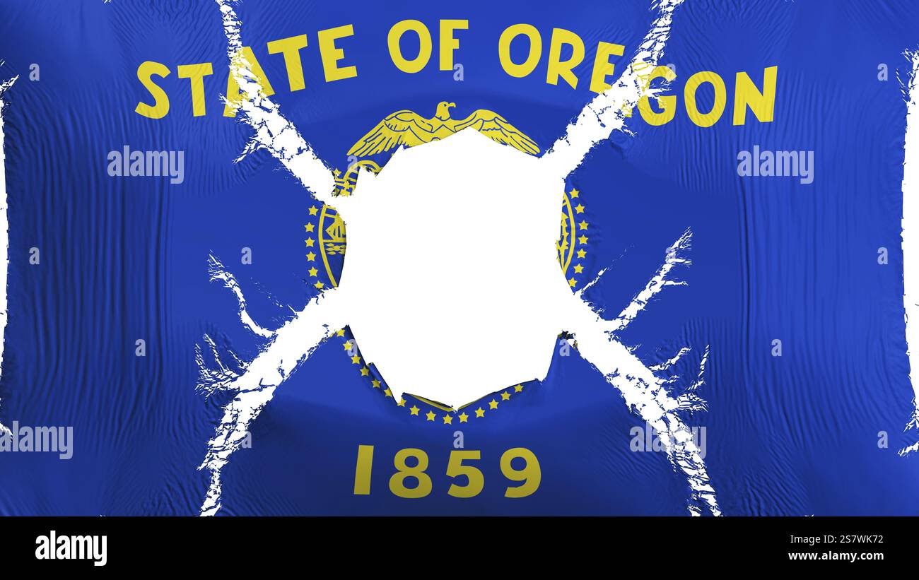 Oregon state flag with a hole, white background, 3d rendering Stock ...