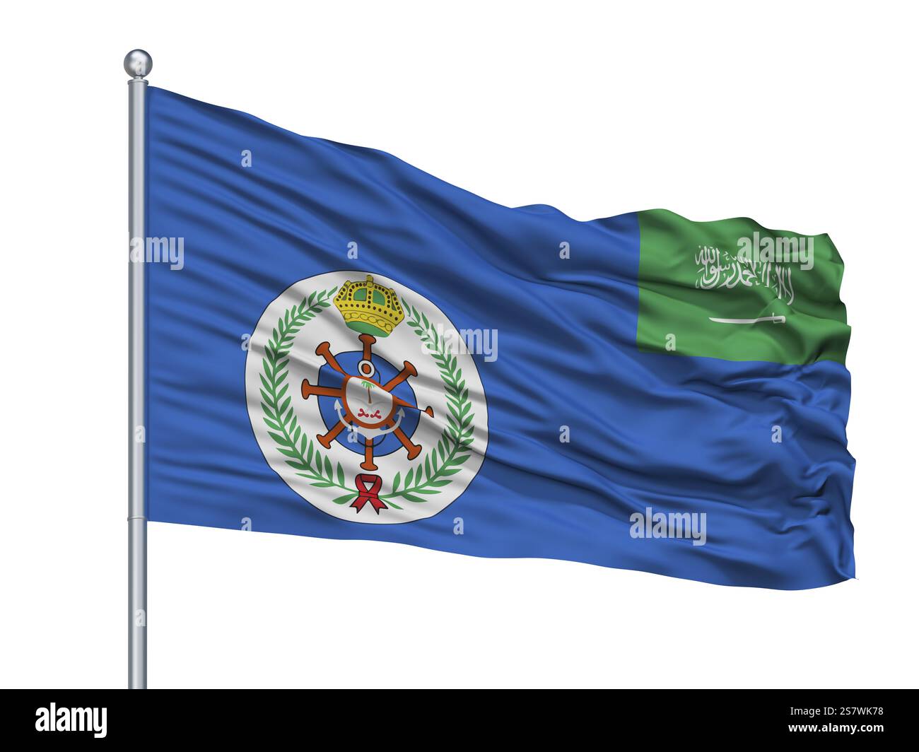 Royal Saudi Navy Naval Base Flag On Flagpole, Isolated On White ...