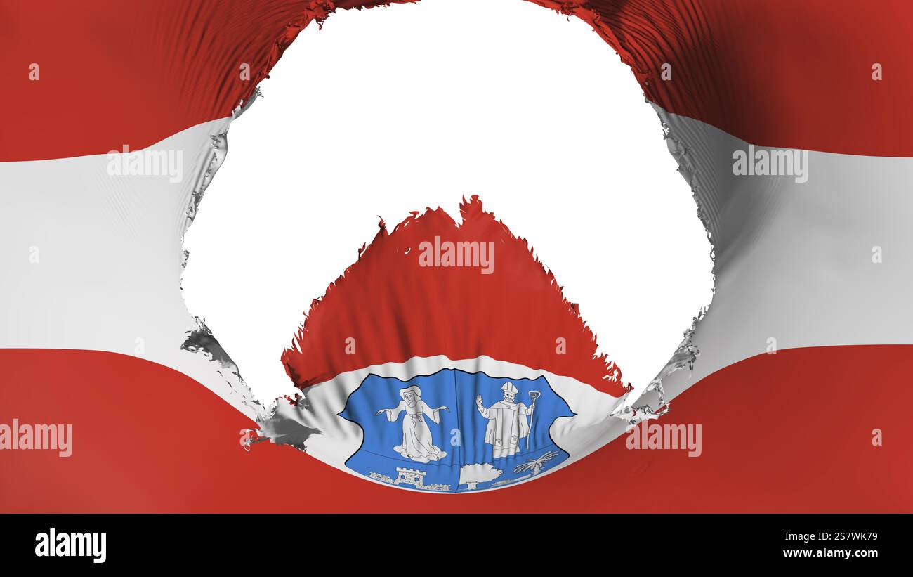Big hole in Asuncion, capital of Paraguay flag, white background, 3d ...