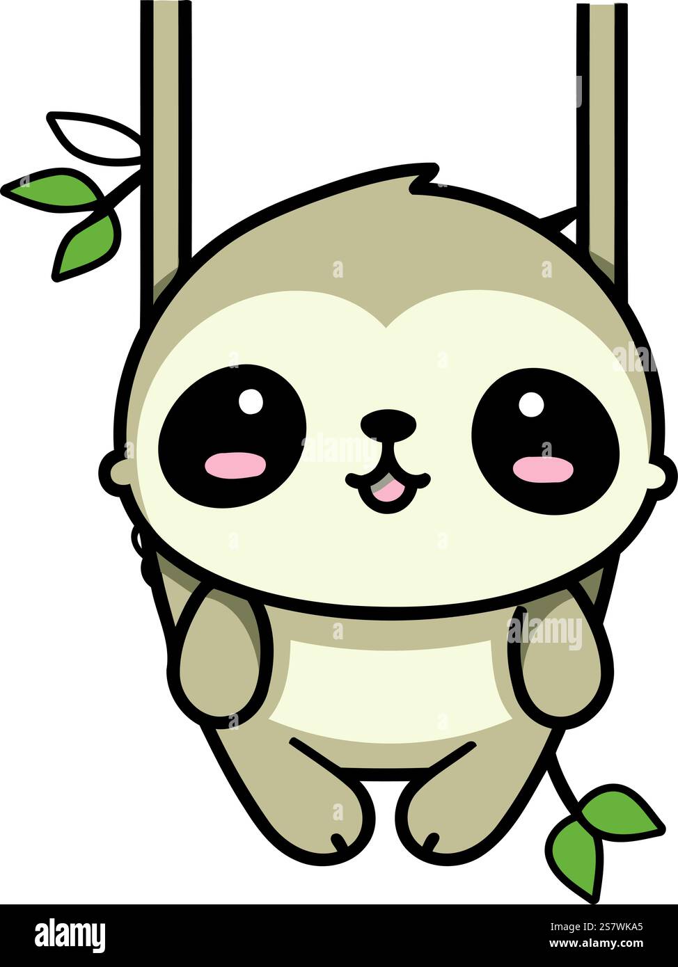 cute sloth hanging on a rope cartoon vector illustration graphic design ...