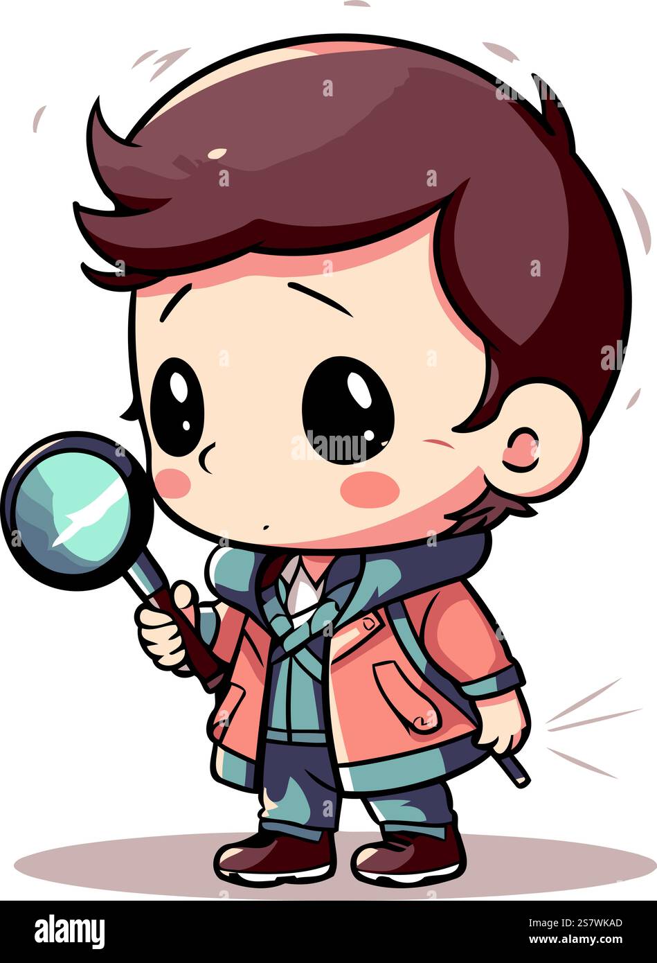 Boy looking through a magnifying glass. Vector cartoon character ...