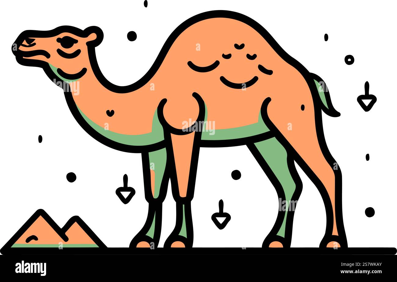 Cute camel. Vector illustration in linear style on white background ...