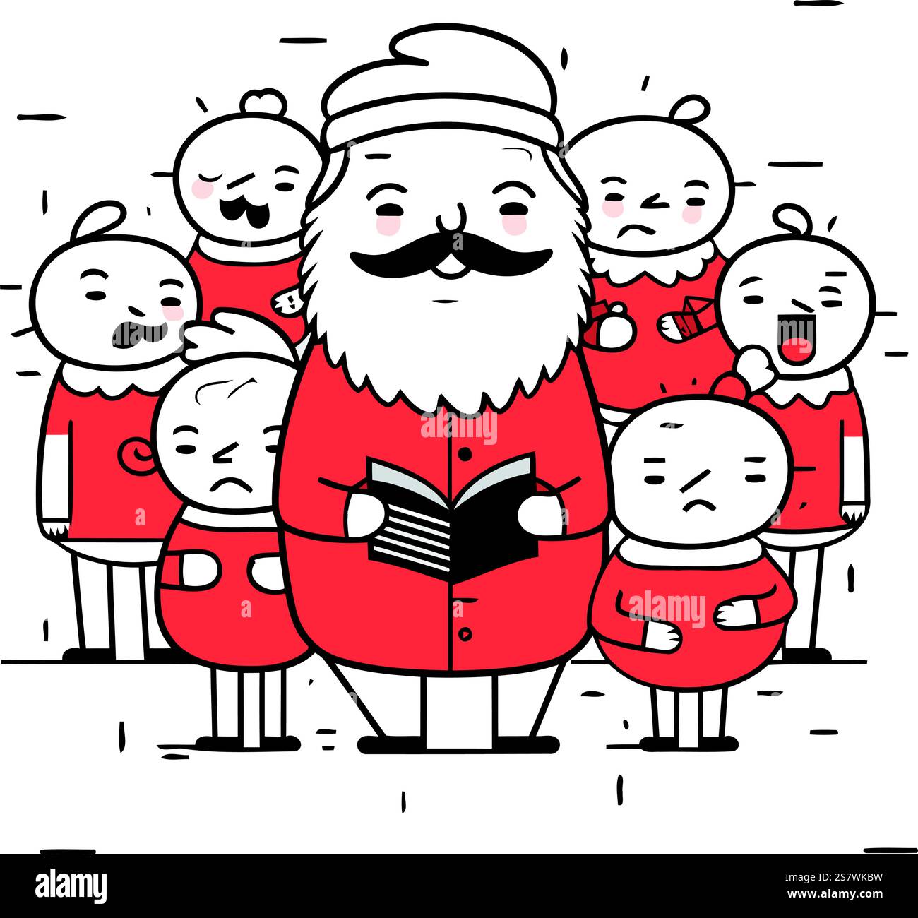 Santa Claus reading a book with his friends. Vector illustration in ...