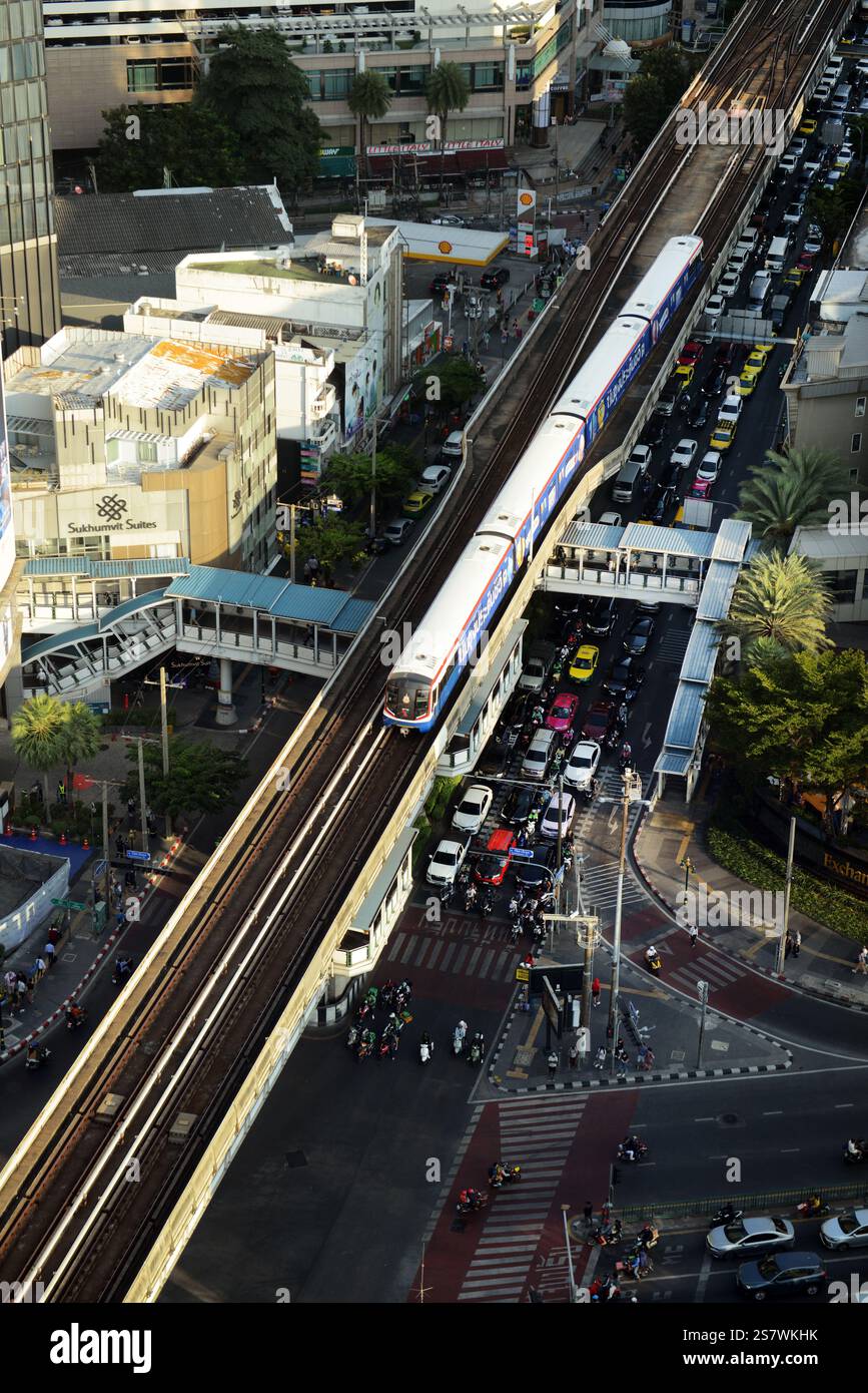 Aerial view of the BTS Sukhumvit line in Asok, Bangkok, Thailand Stock ...
