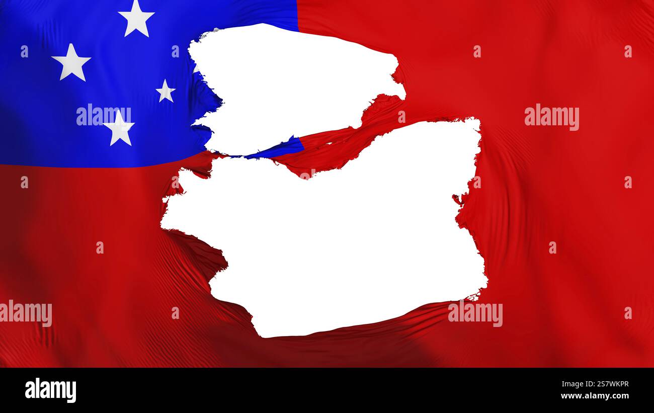 Tattered Apia, capital of Samoa flag, white background, 3d rendering ...