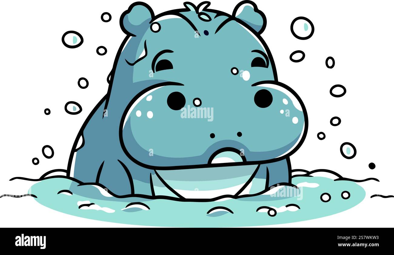 Cute cartoon hippopotamus in the water. Vector illustration Stock ...