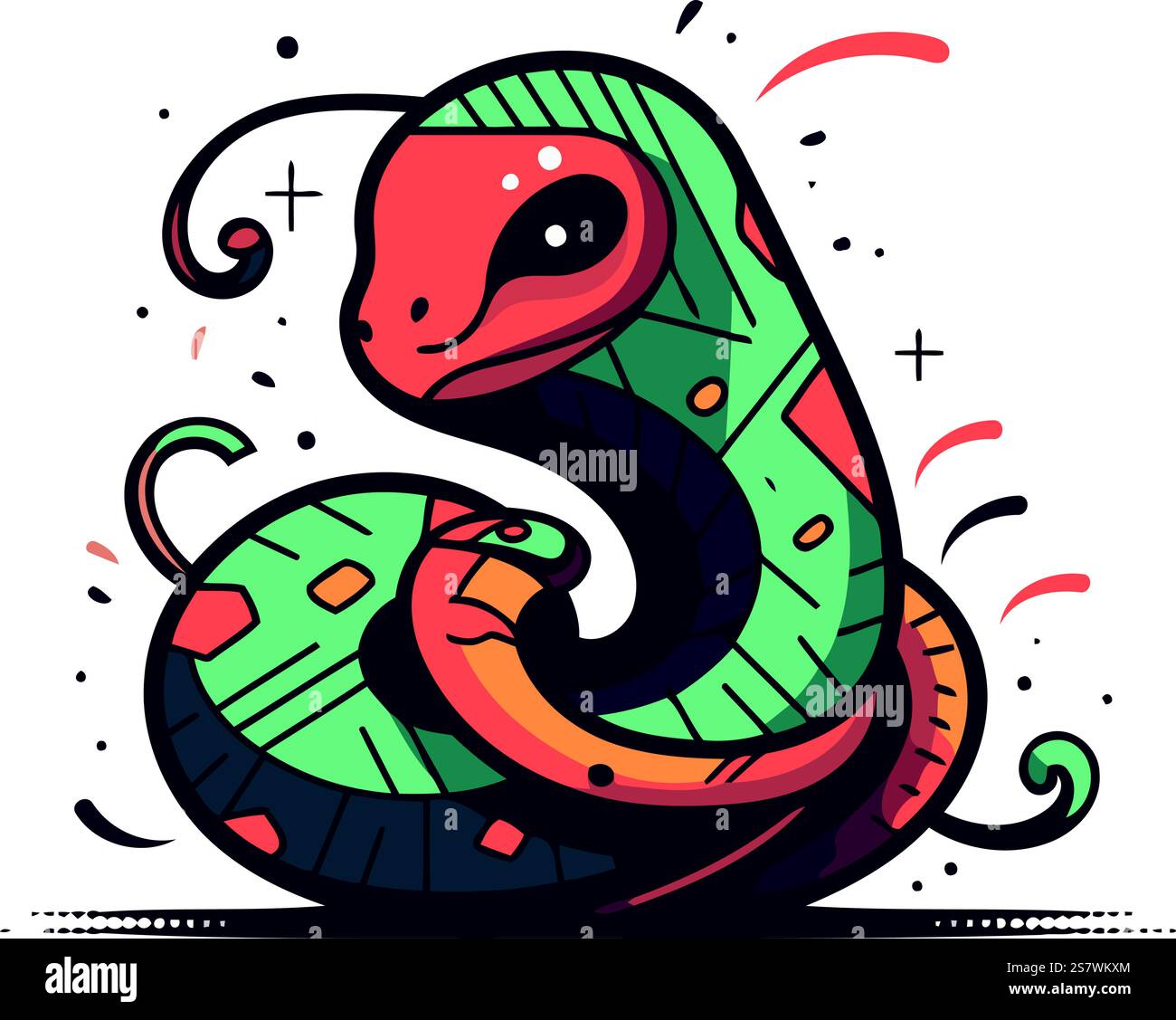 Cute snake. Vector illustration. Isolated on white background Stock ...