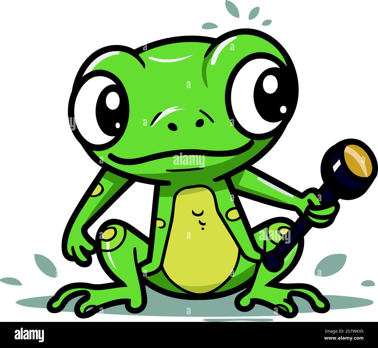 Cartoon frog with microphone. Vector illustration isolated on white ...