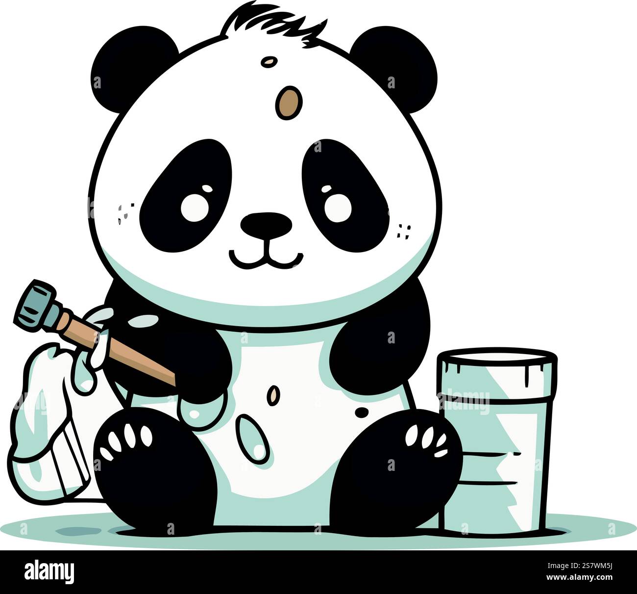 Panda with a hammer and a bucket of paint. Vector illustration Stock ...