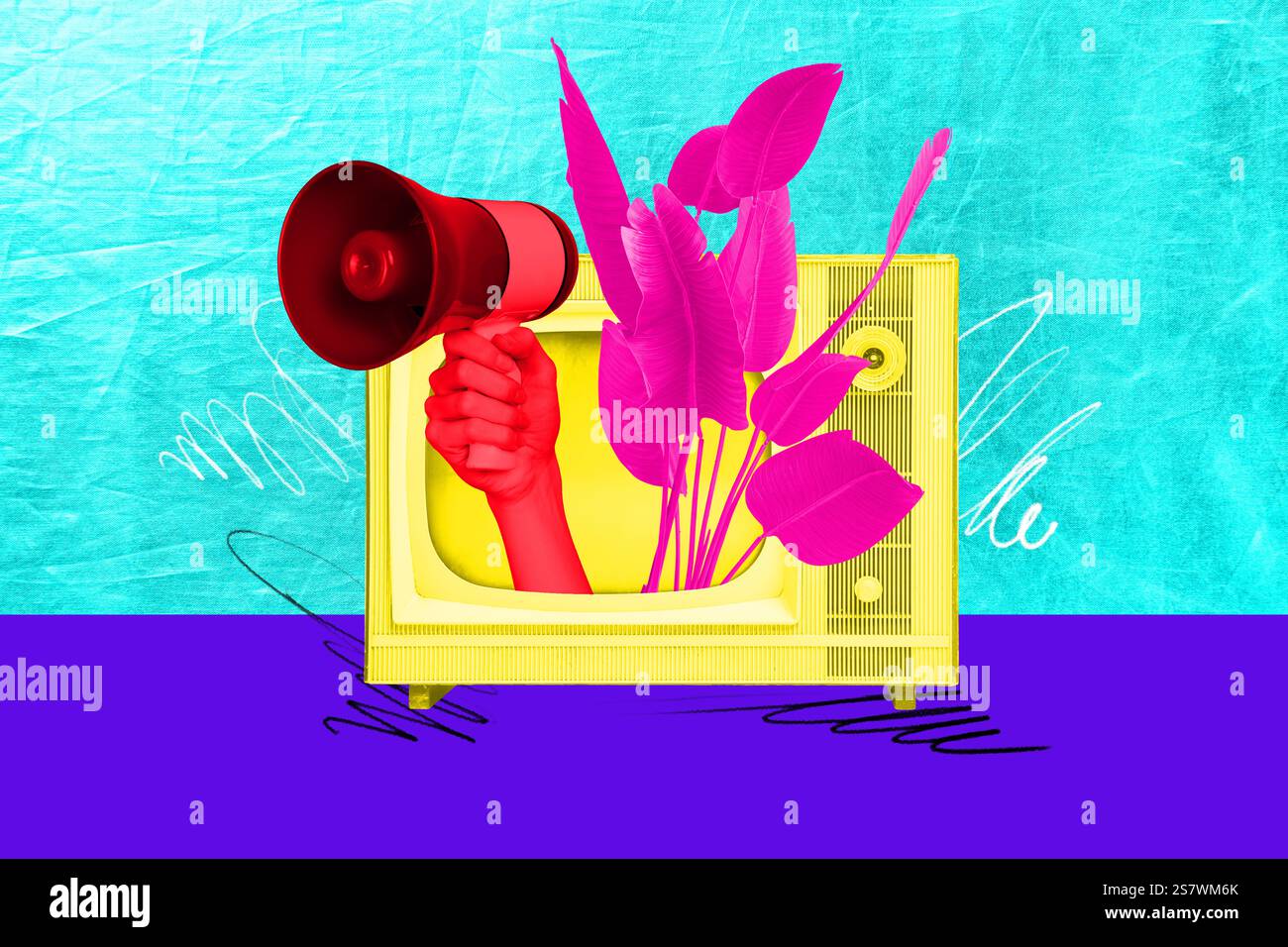 Composite artwork 3D photo collage trend template of retro television ...