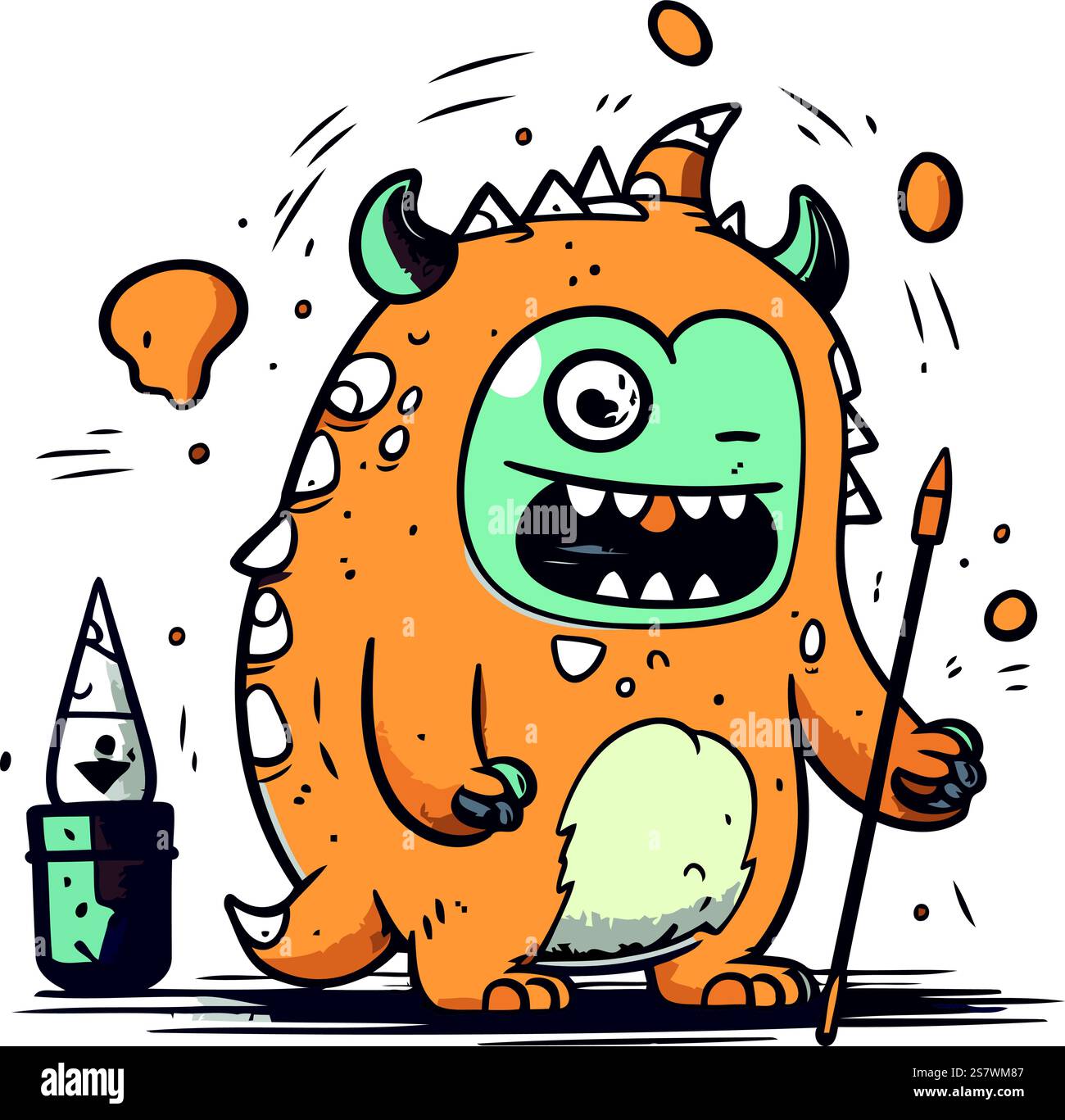 Funny cartoon monster with a brush and a palette. Vector illustration ...