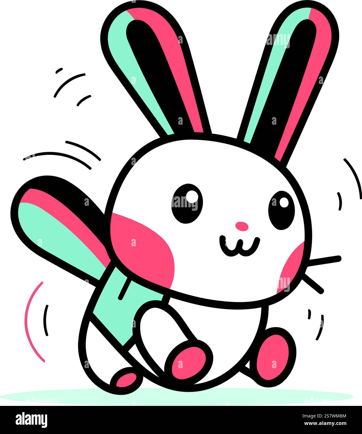 Cute cartoon rabbit jumping. Vector illustration in doodle style Stock ...