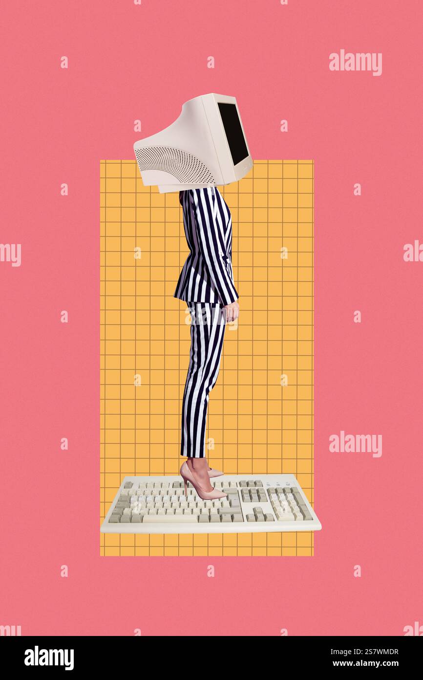 Creative artwork template sketch 3D collage of caricature headless ...