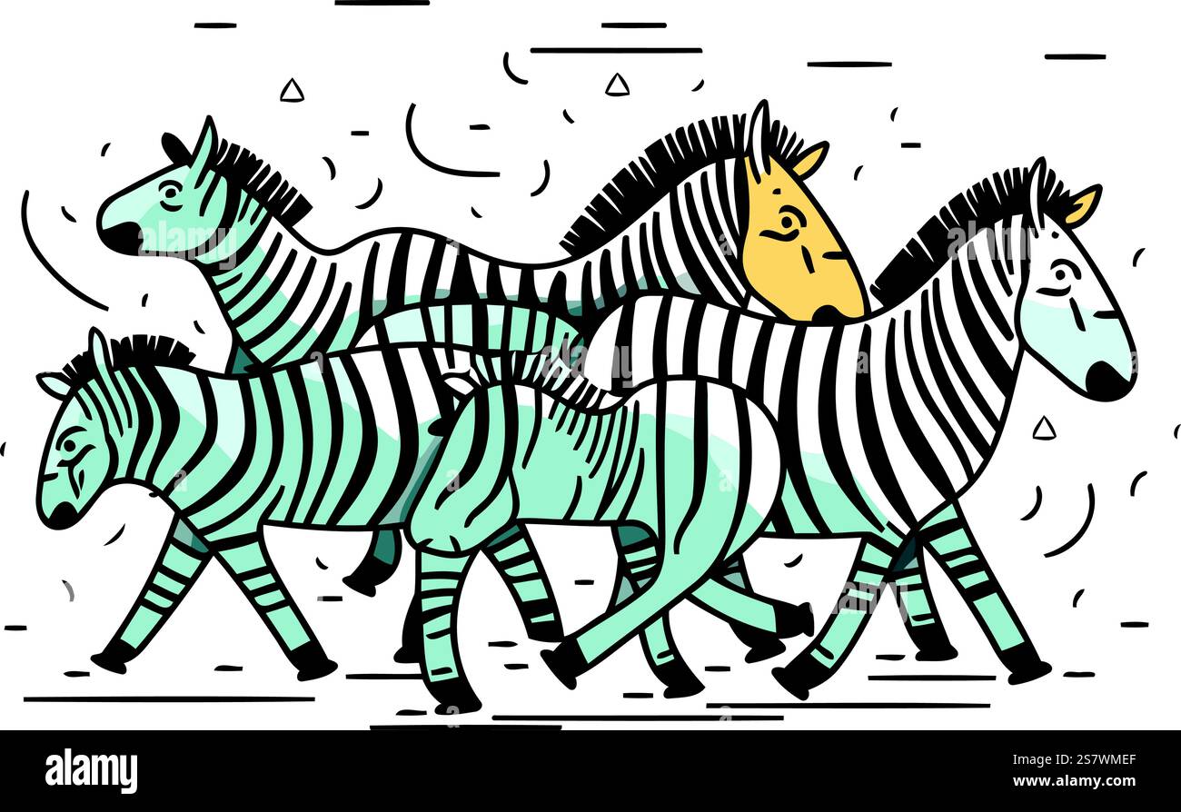 Zebra family. Vector illustration of a zebra family with two children ...