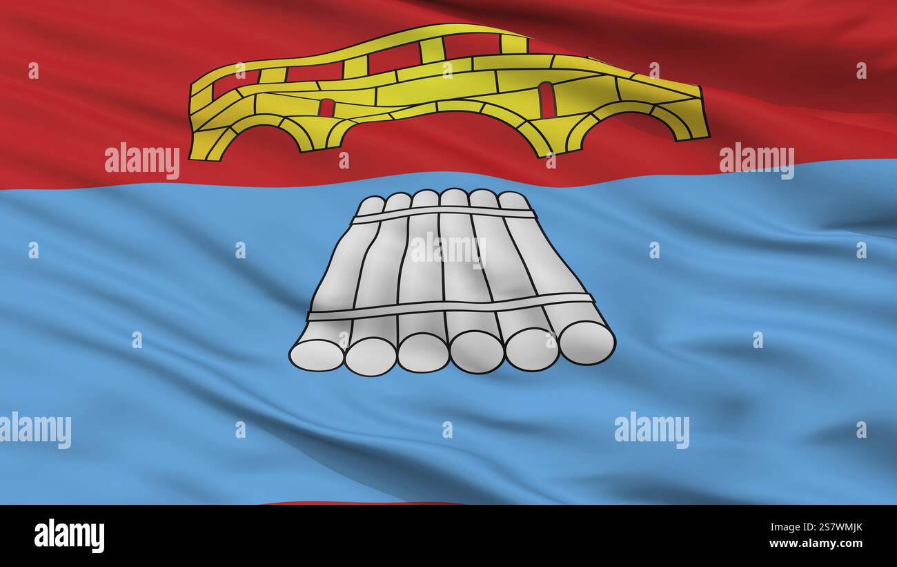 Mosty City Flag, Country Belarus, Closeup View, 3D Rendering Stock ...
