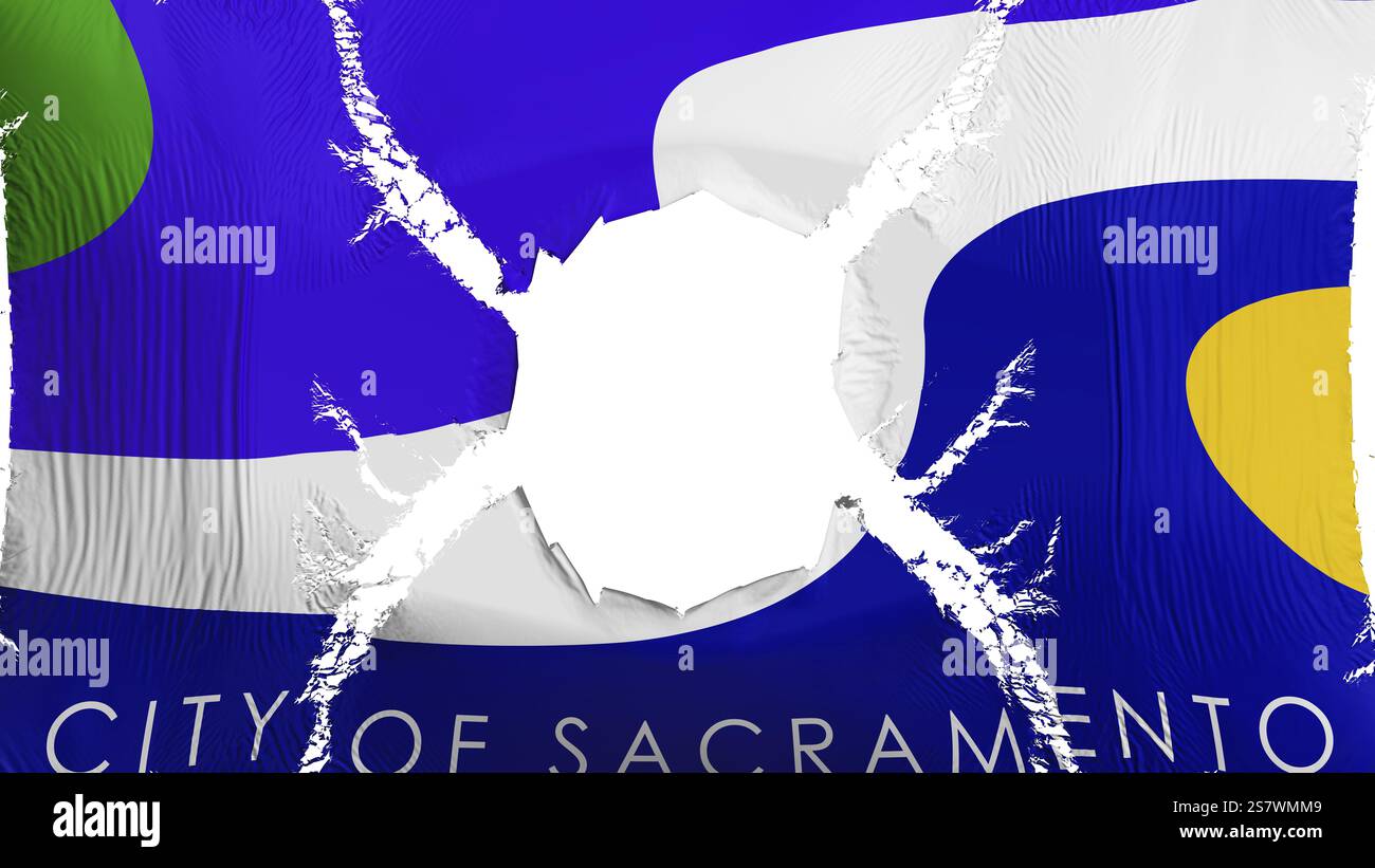 Sacramento city, capital of California state flag with a hole, white ...