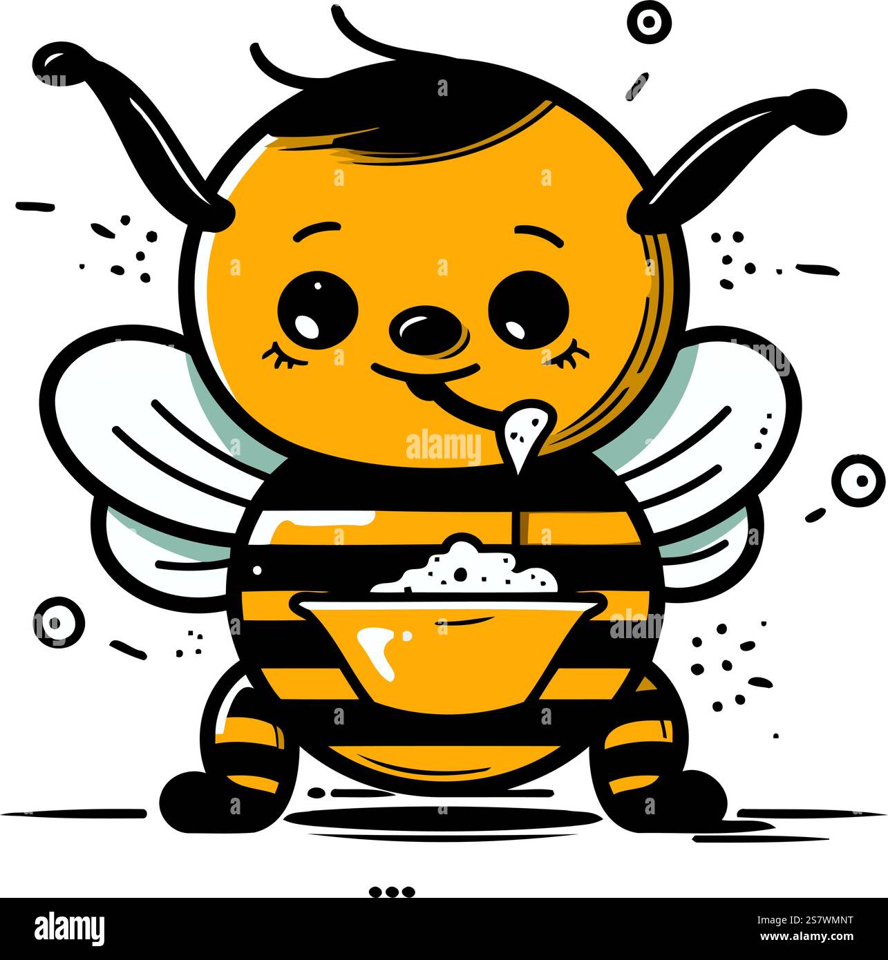 Cute little bee with a bowl of popcorn. Vector illustration Stock ...