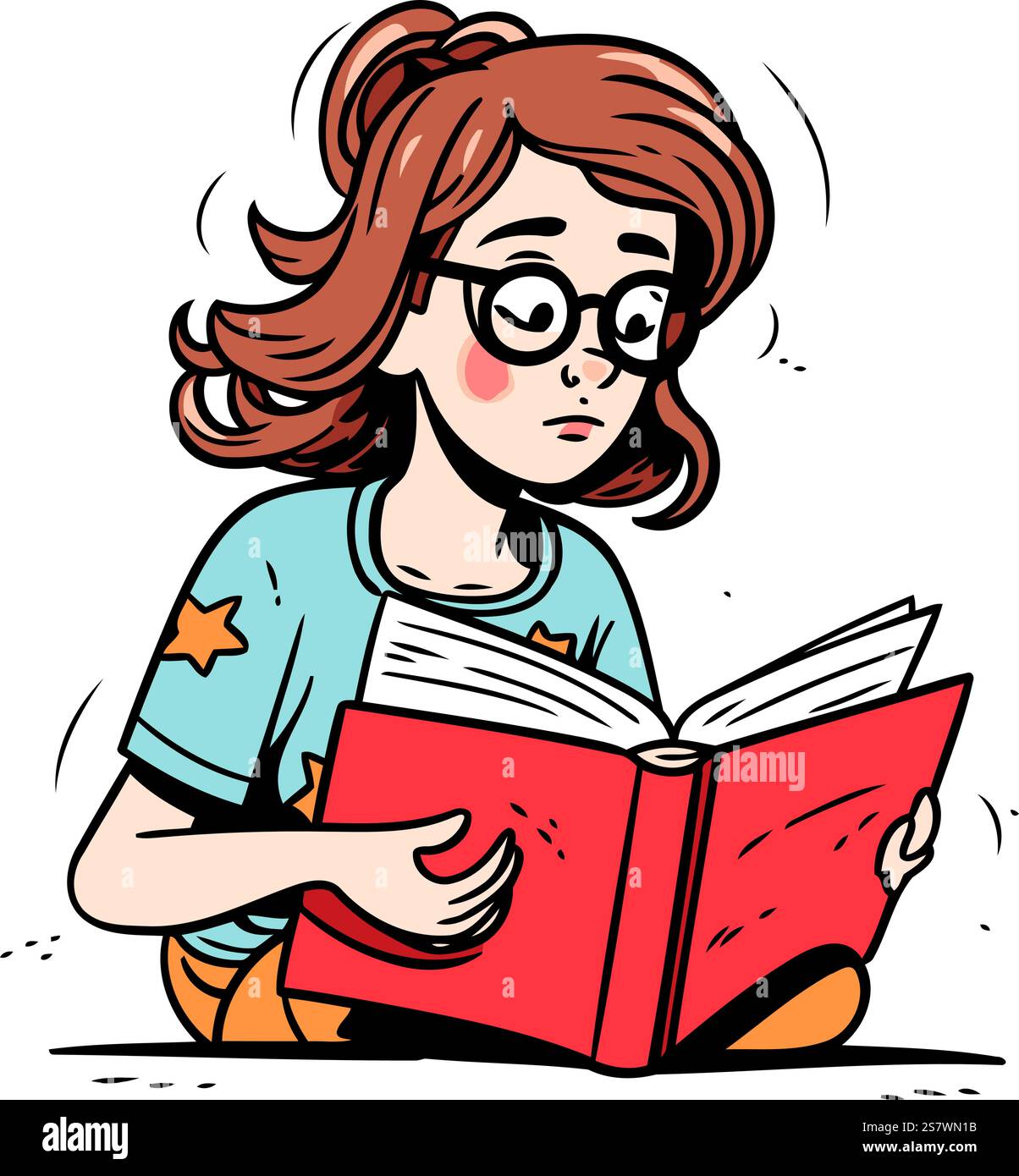 Cute girl reading a book. Vector illustration. Cartoon style Stock ...