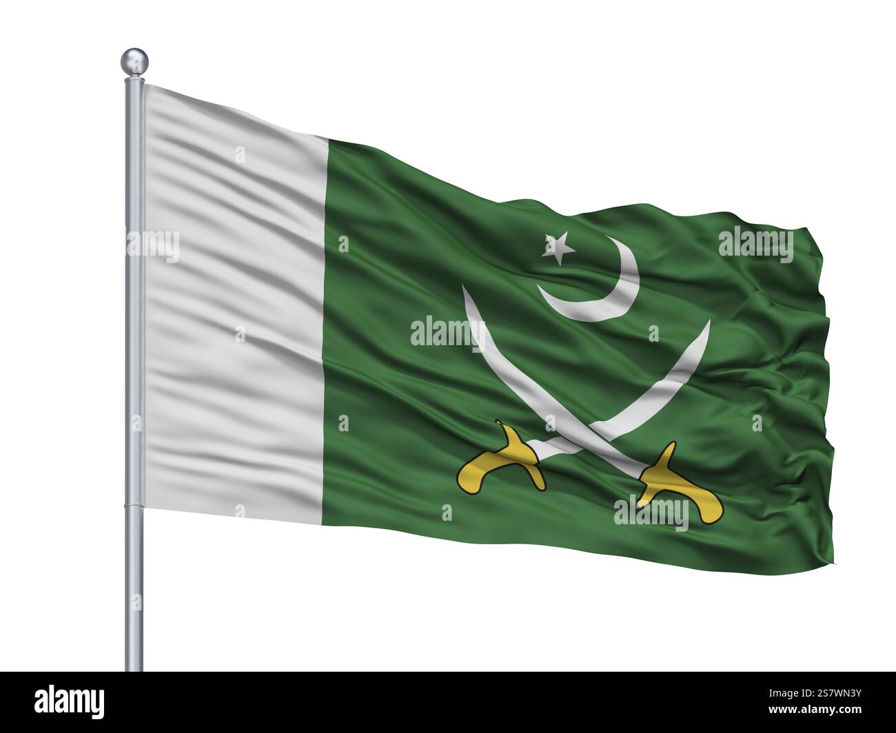 Pakistani Army Flag On Flagpole, Isolated On White Background Stock ...