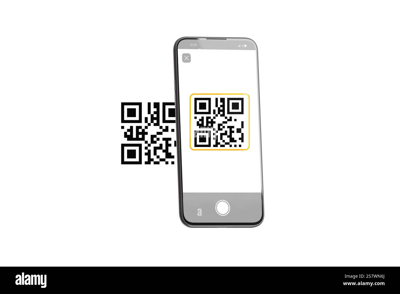 Qr code scanning on phone screen, isolated, 3d rendering. Empty qrcode scanner on smartphone for ...