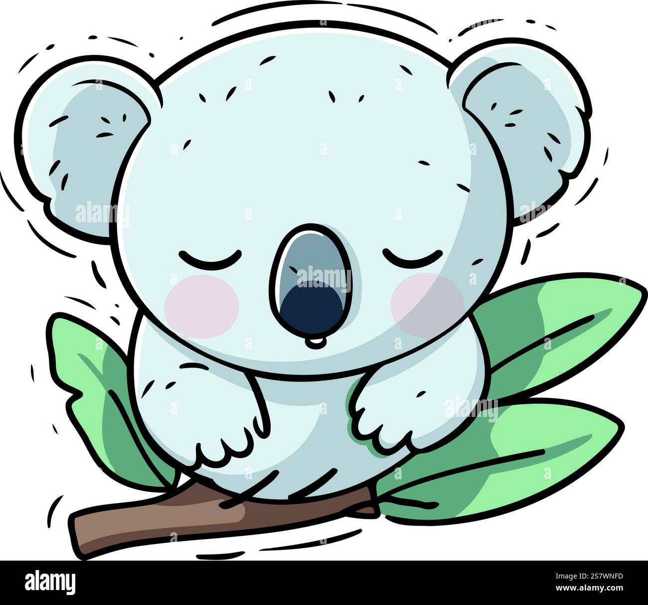 Cute koala sleeping on a branch with leaves. Vector illustration Stock ...