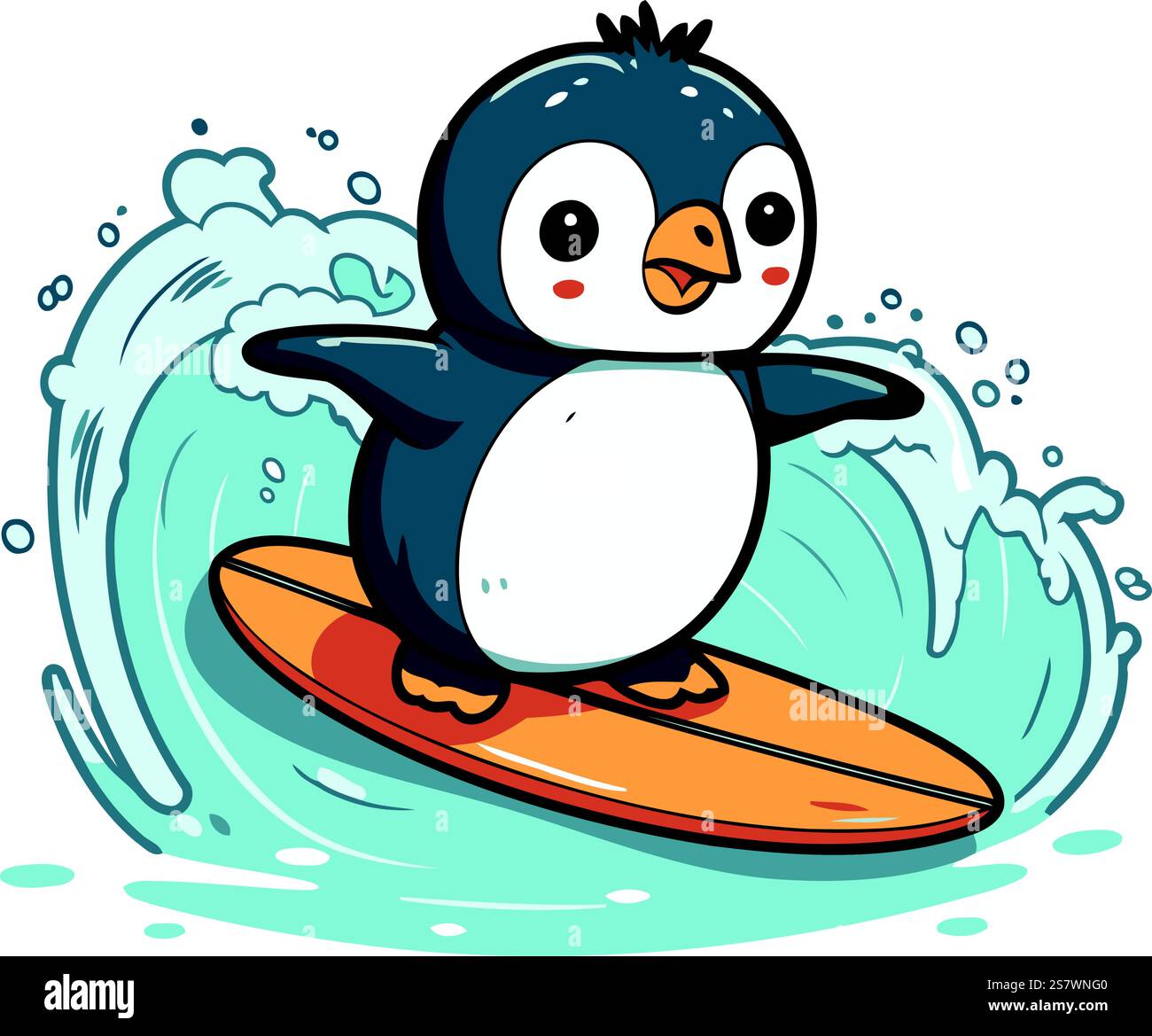 Cute penguin surfing on the wave. Vector cartoon illustration Stock ...