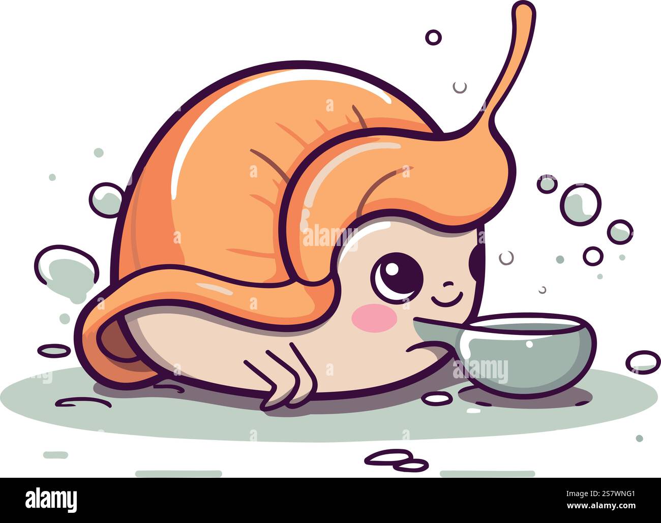 Cute little snail with a bowl of water. vector illustration Stock ...