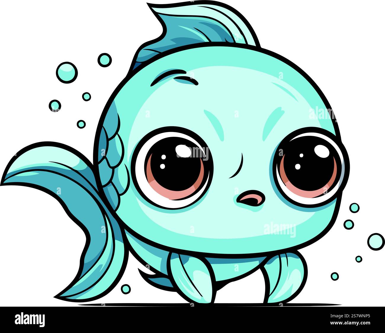 Cute cartoon blue fish character. Vector illustration isolated on white ...