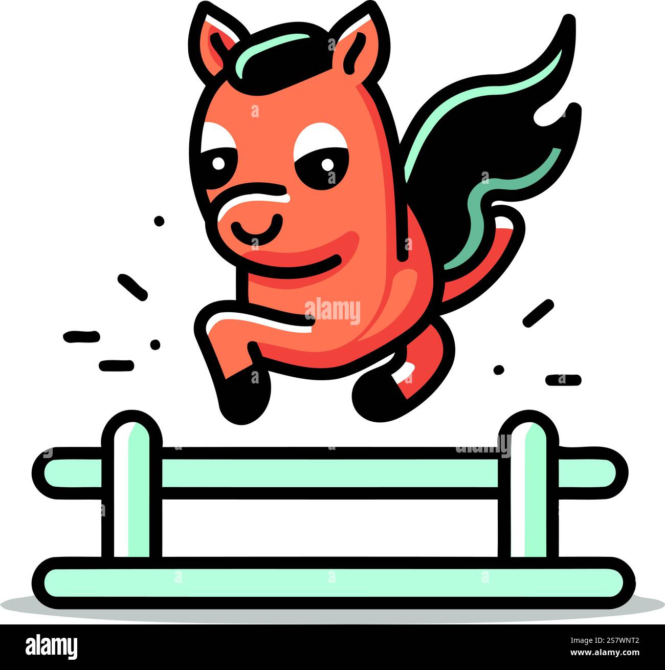 Cute cartoon horse jumping over obstacle. Flat design vector ...