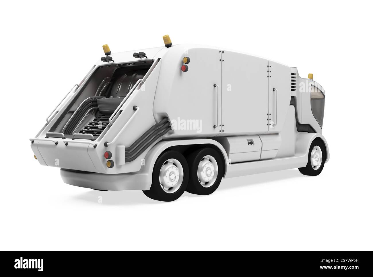 Isolated future trash truck front view over white background Stock ...
