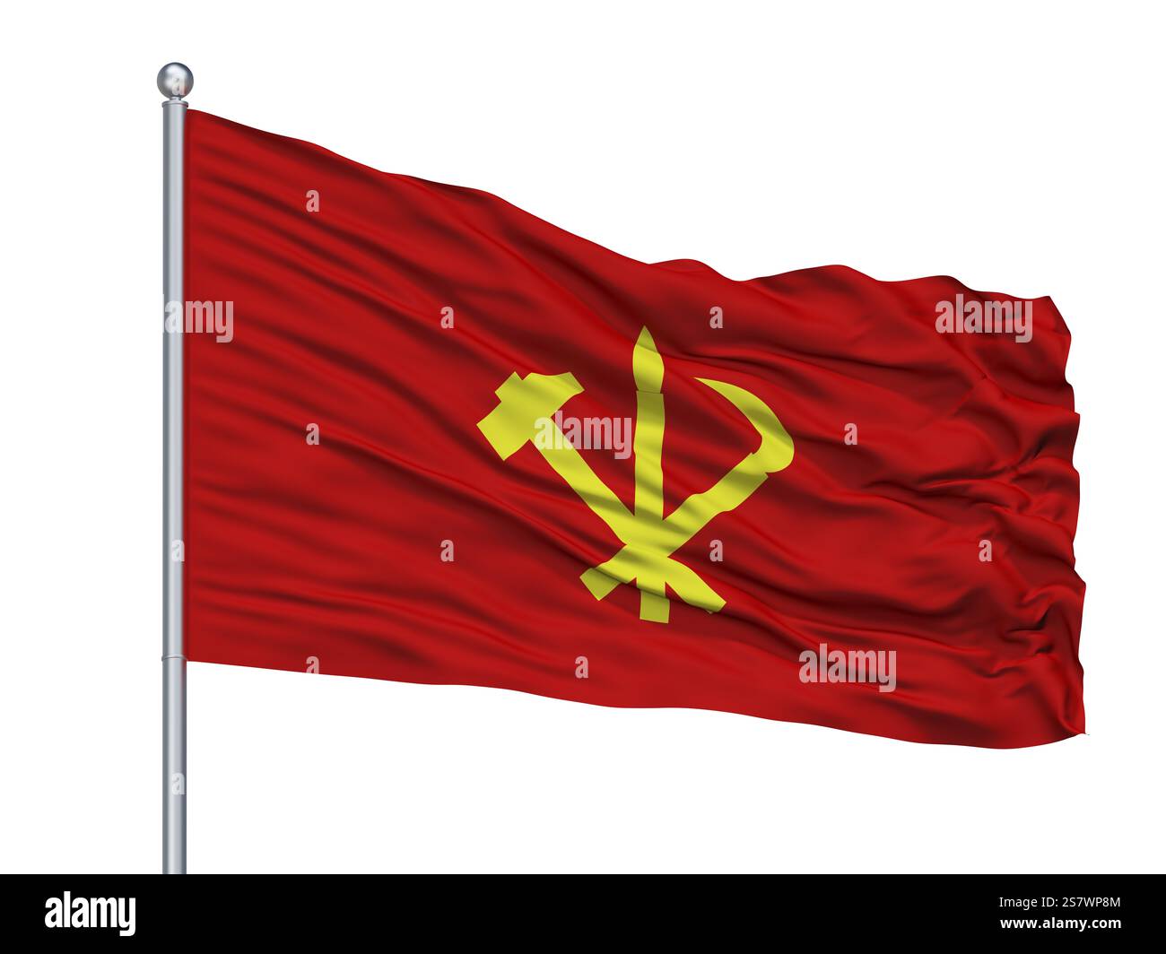 Workers Party Of Korea Flag On Flagpole, Isolated On White Background ...