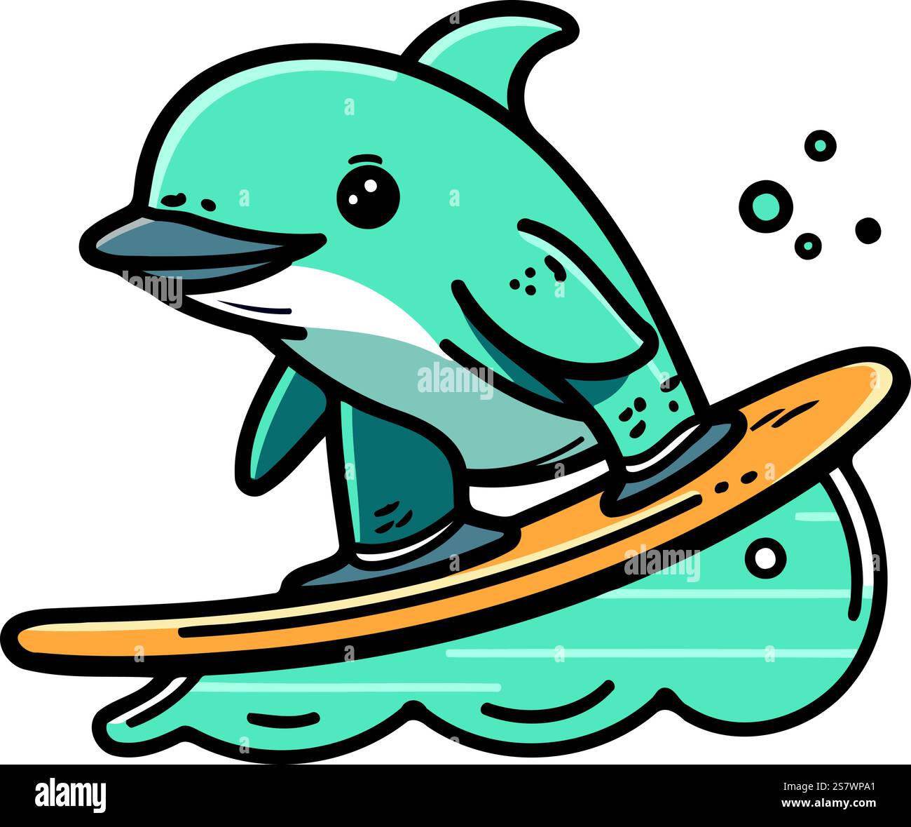 Cute dolphin surfing on surfboard. Vector illustration isolated on ...
