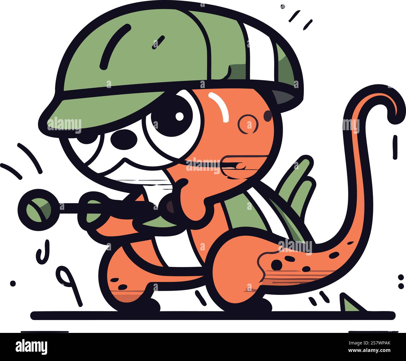 Vector illustration of cute cartoon monster in helmet and with baseball ...