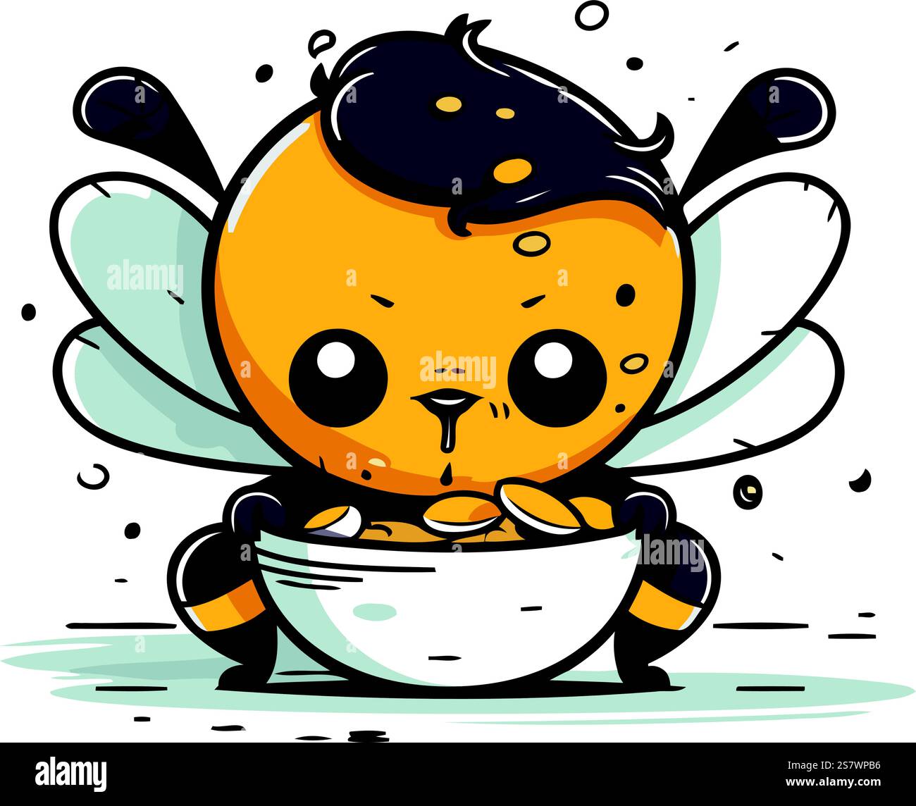 Cute cartoon bee with a bowl of honey. Vector illustration Stock Vector ...