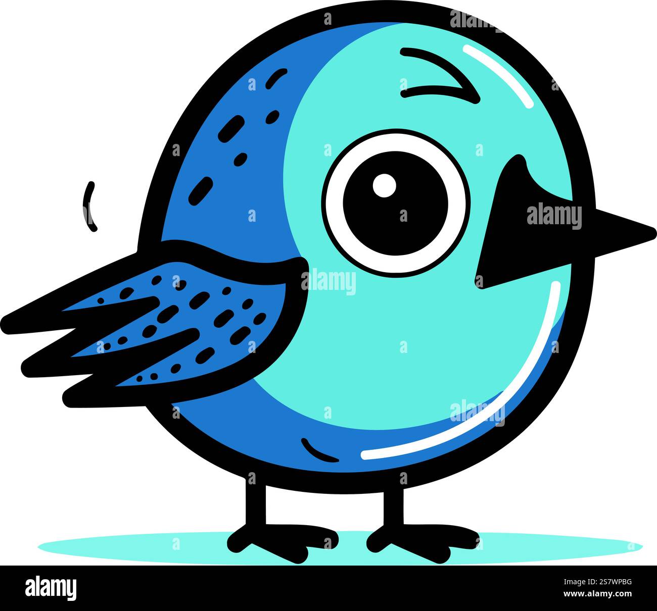 Cute cartoon blue bird isolated on white background. Vector ...