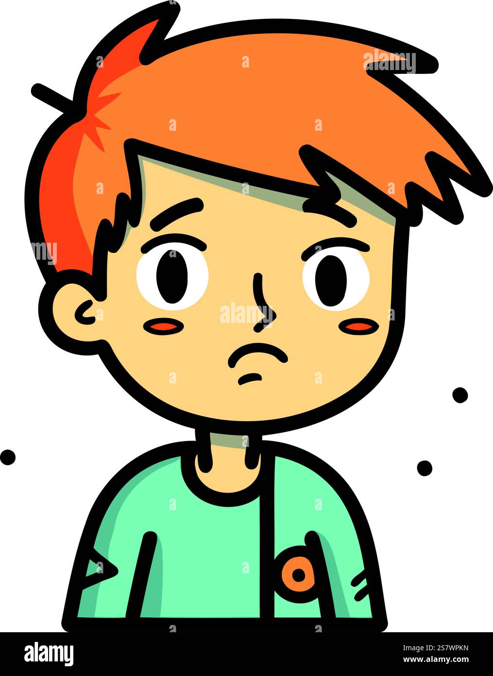Cute boy with sad facial expression. Vector illustration in cartoon ...