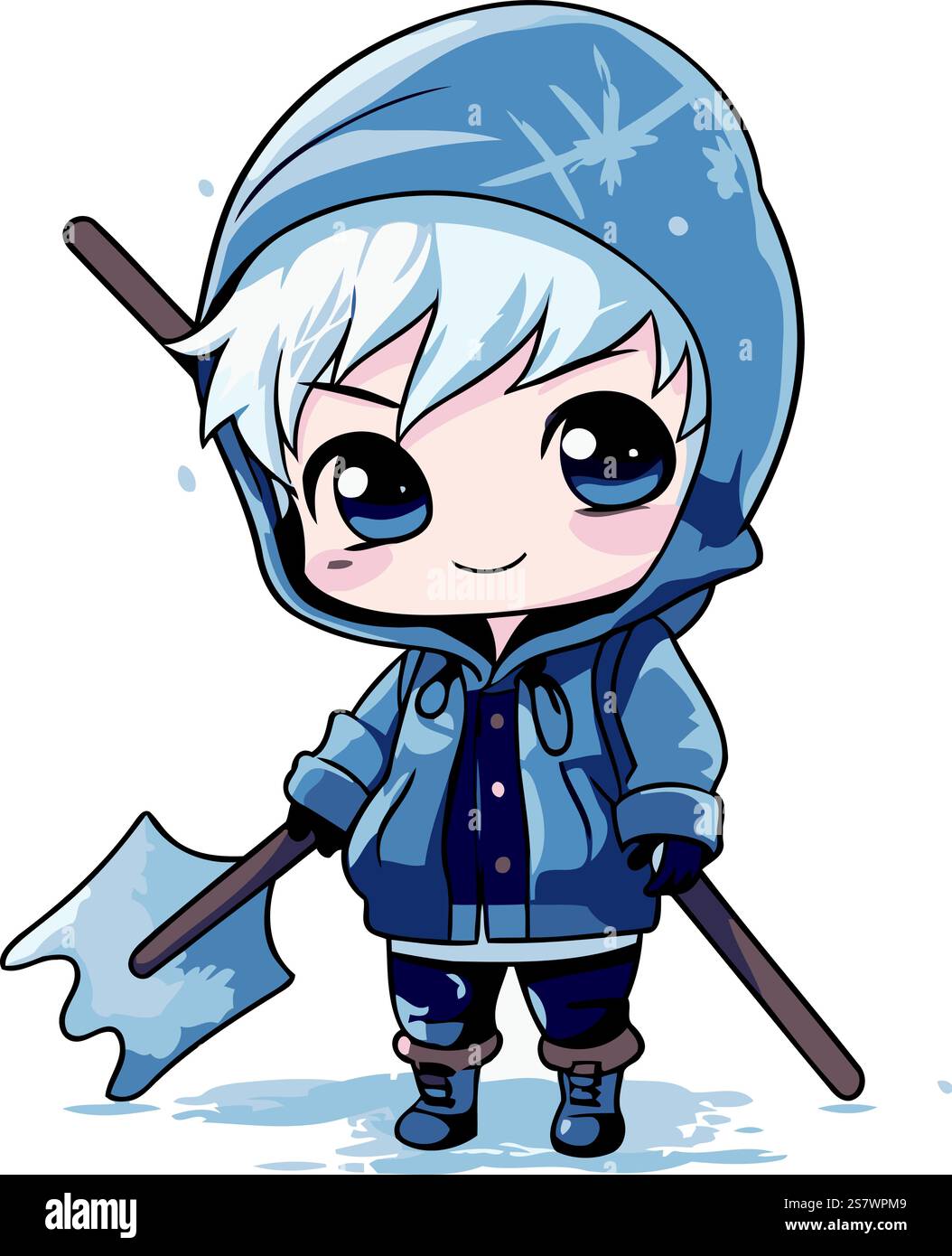 Cute cartoon boy in winter clothes with axe. Vector illustration Stock ...