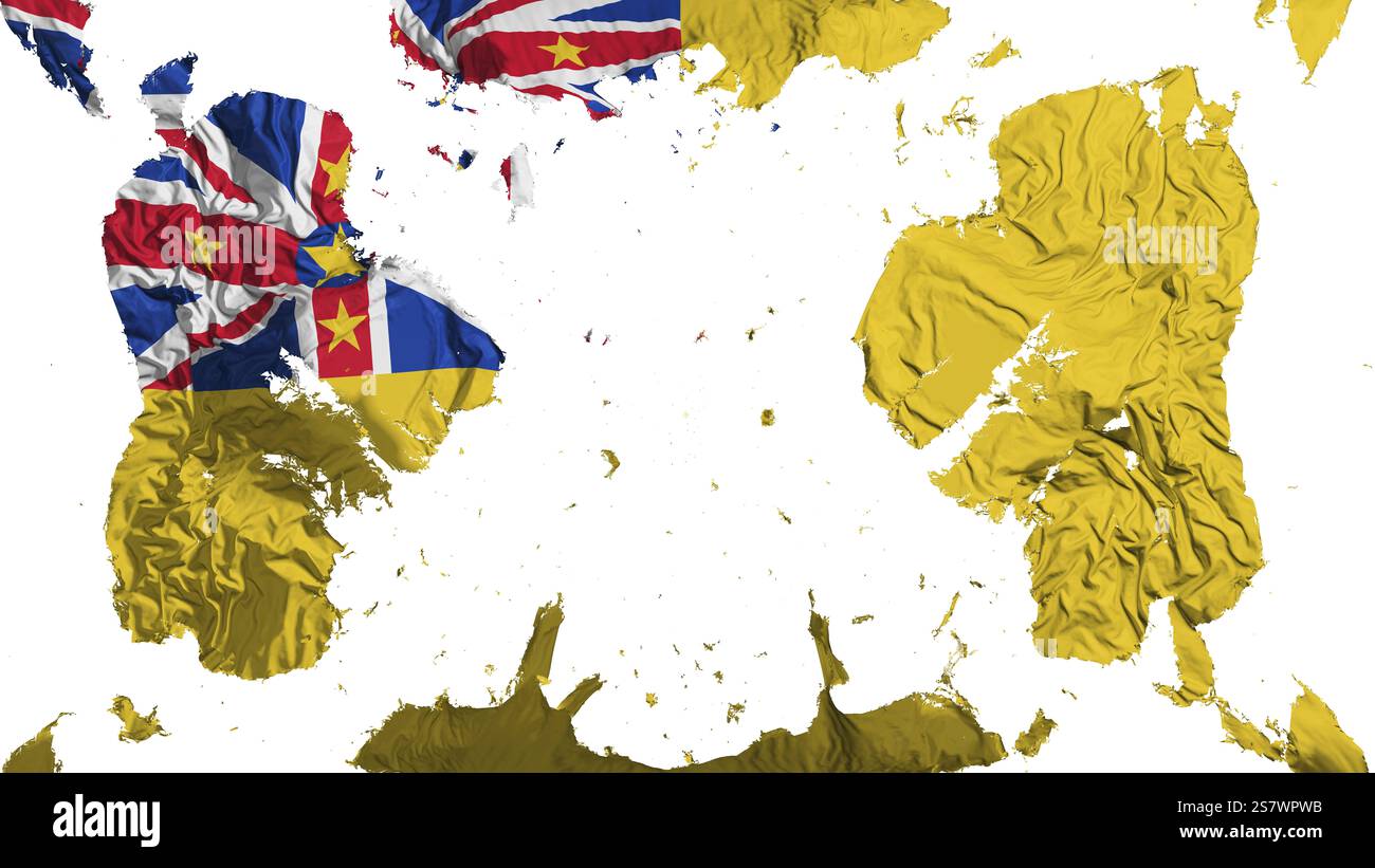 Scattered Niue city, capital of Alofi flag, white background, 3d ...