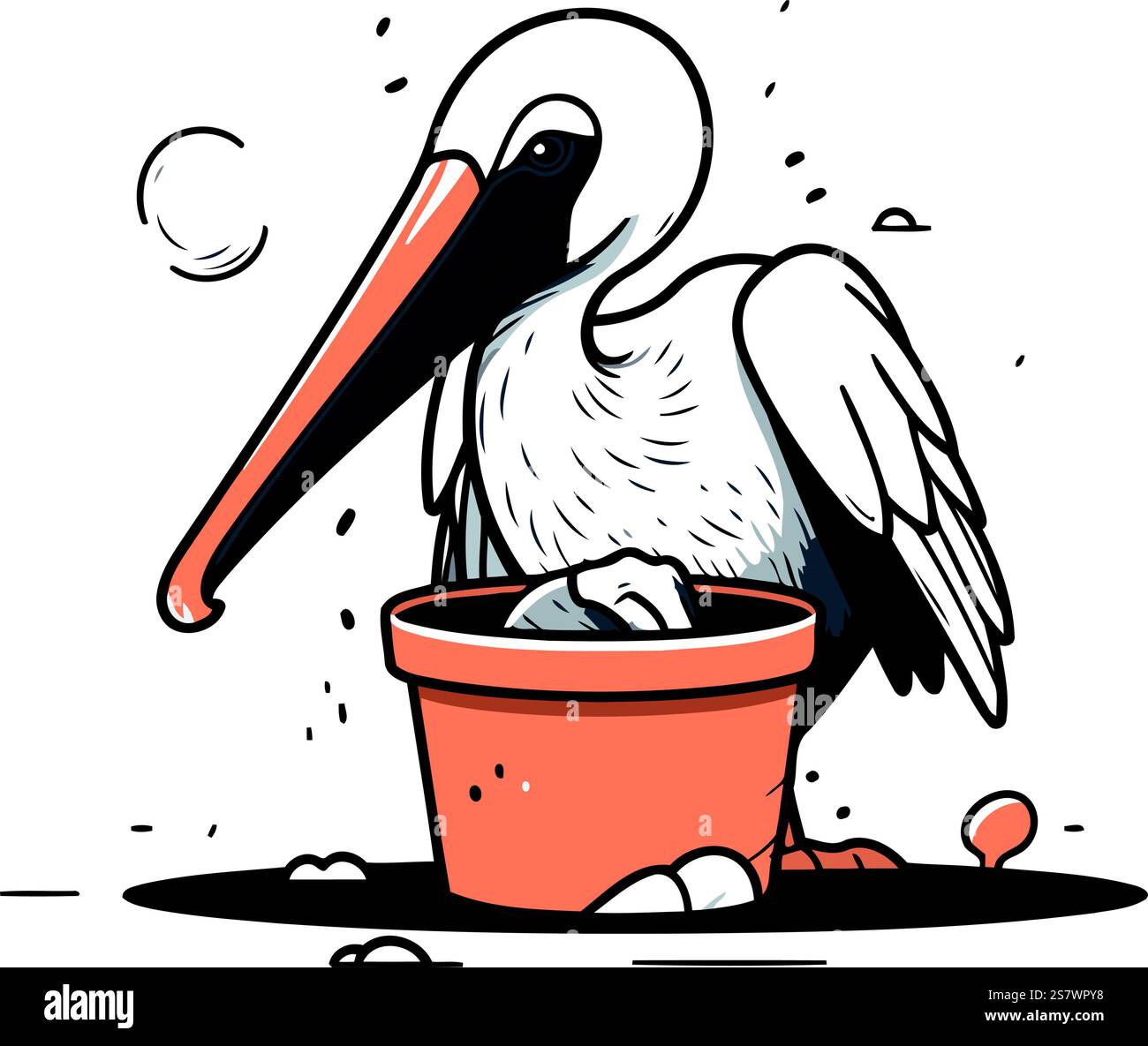 Pelican sitting on a pot of water. Vector illustration Stock Vector ...