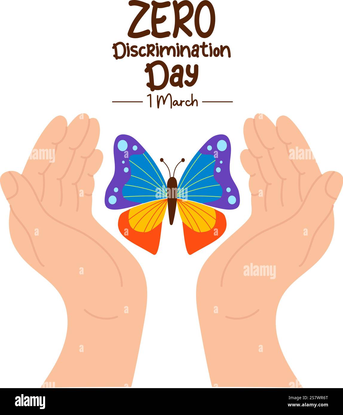 Zero discrimination day. Hands with butterfly in middle. International ...
