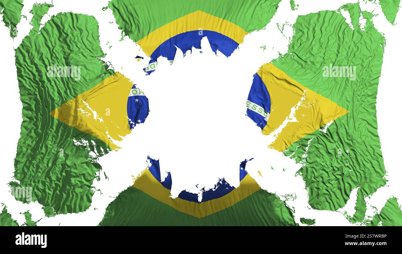 Brazil torn flag fluttering in the wind, over white background, 3d ...