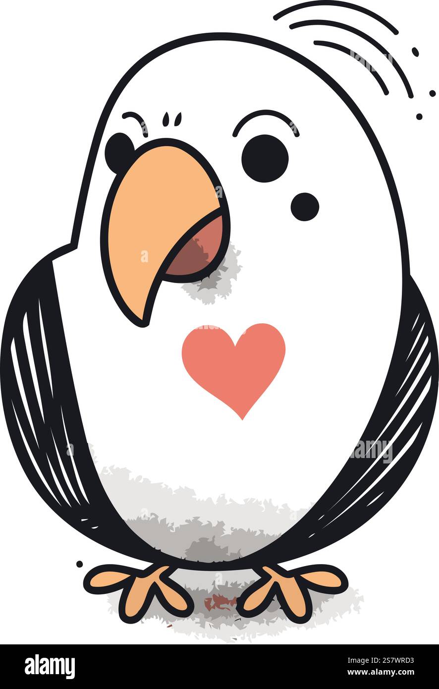 Cute cartoon parrot with heart. Hand drawn vector illustration Stock ...