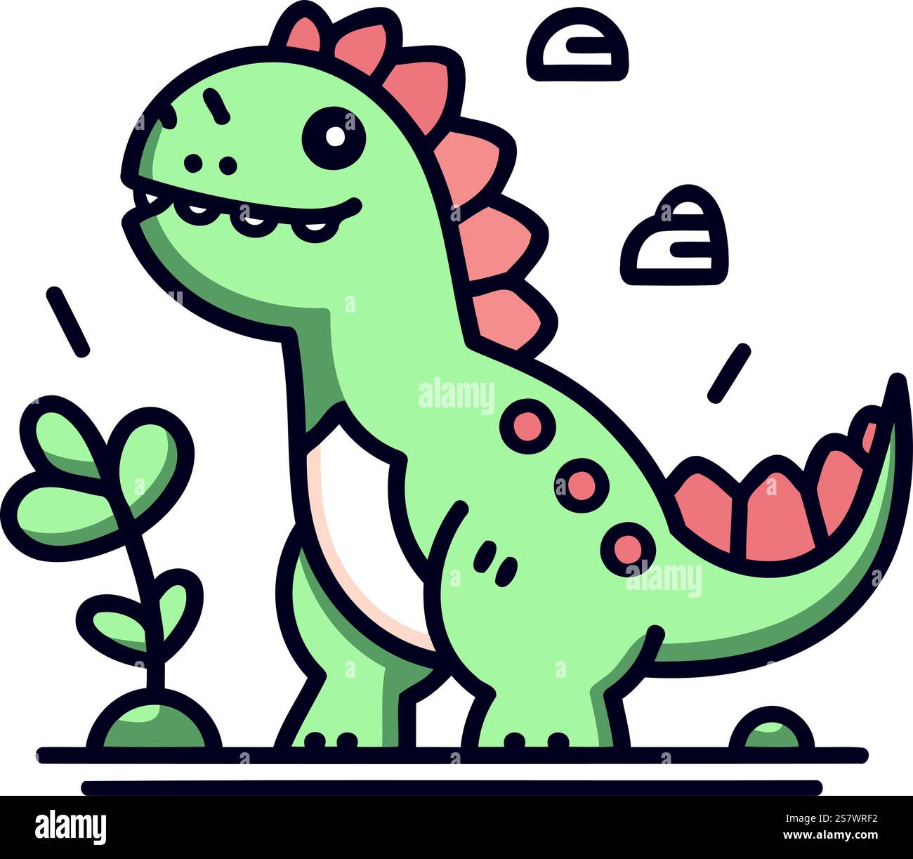 Vector illustration of cute dinosaur in flat style. Dinosaur in cartoon ...